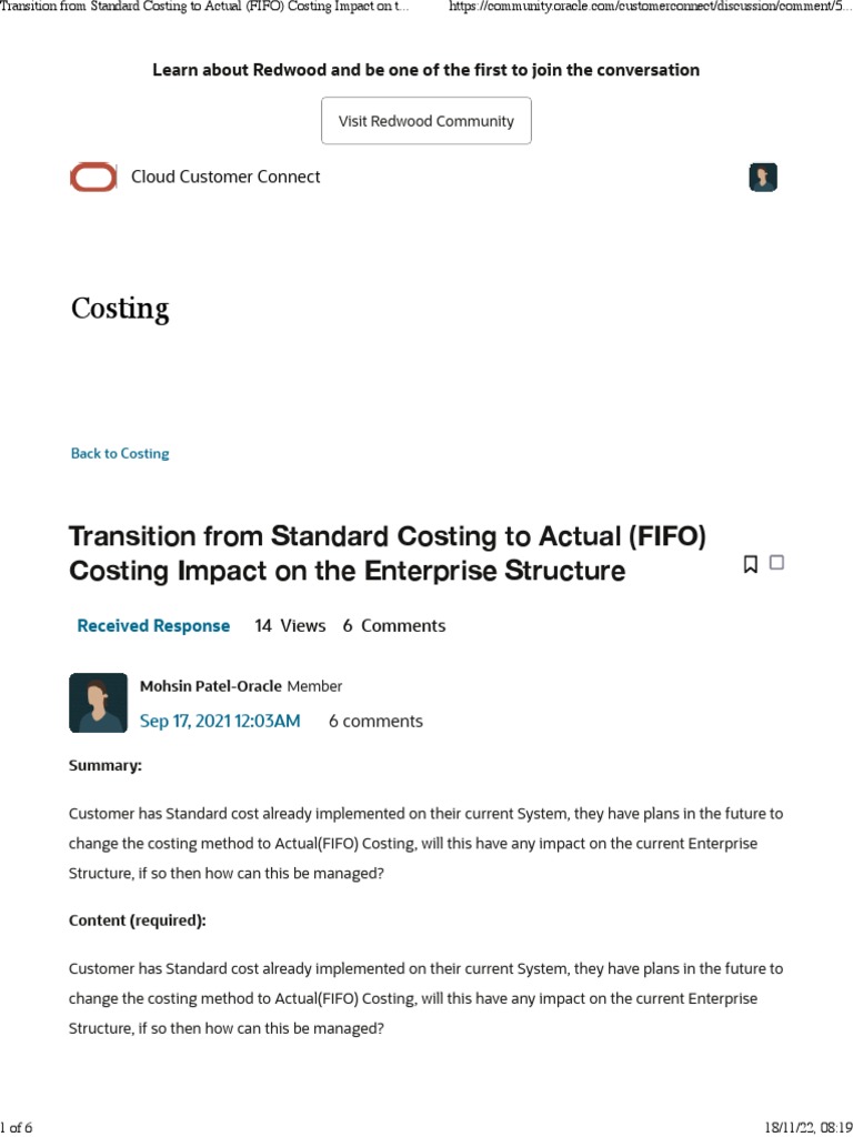 Transition From Standard Costing To Actual FIFO Costing Impact On The Enterprise Structure Cloud ...