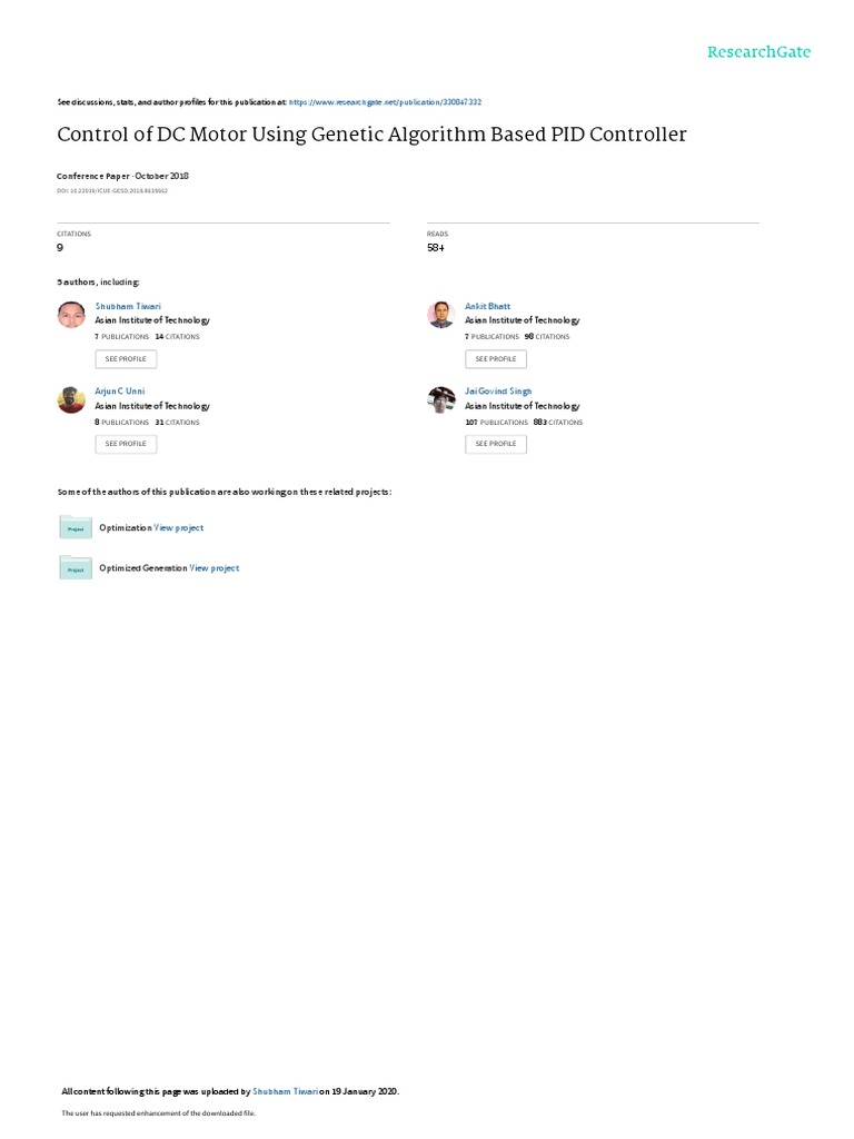 Control of DC Motor Using Genetic Algorithm Based PID Controller | Download Free PDF | Electric ...