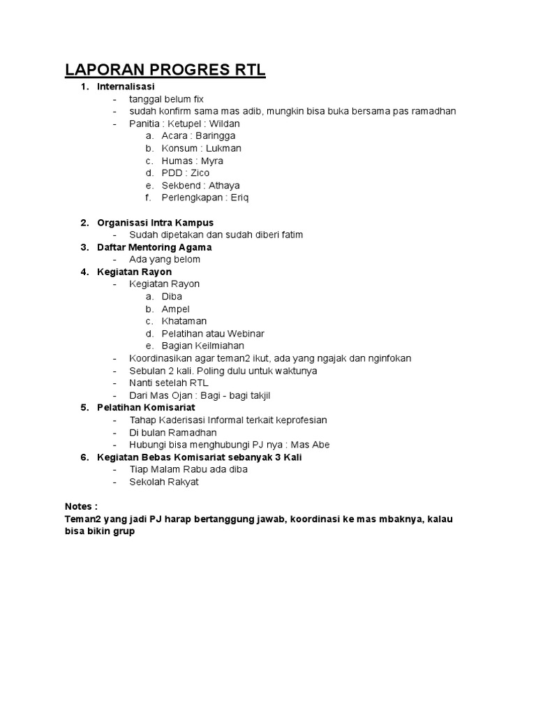 Laporan Progres RTL | PDF