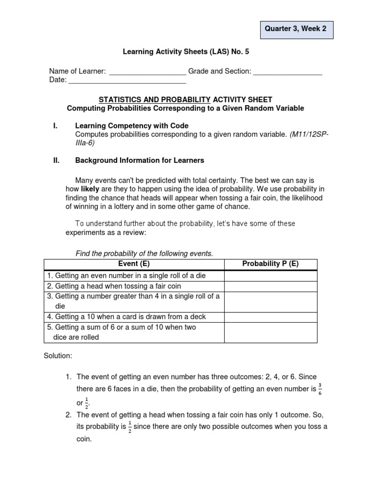 Stat LAS 5 | PDF | Randomness | Probability