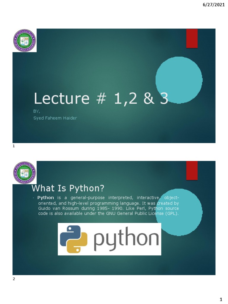 Game Development Using Python - Lecture#1,2 & 3 | PDF | Variable (Computer Science) | Python ...