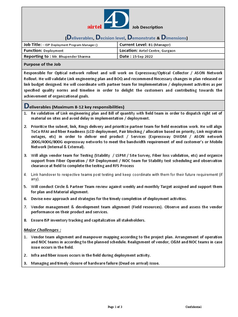 Jd For Isp Program Manager Pdf Telecommunications Electronics 1526