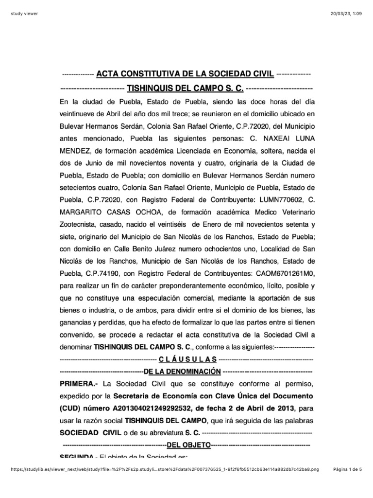 acta constitutiva sociedad civil | PDF