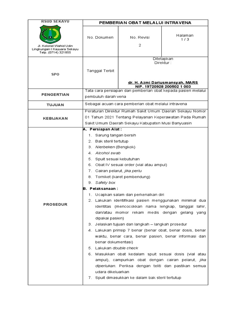 SPO PEMBERIAN OBAT MELALUI INTRAVENA | PDF