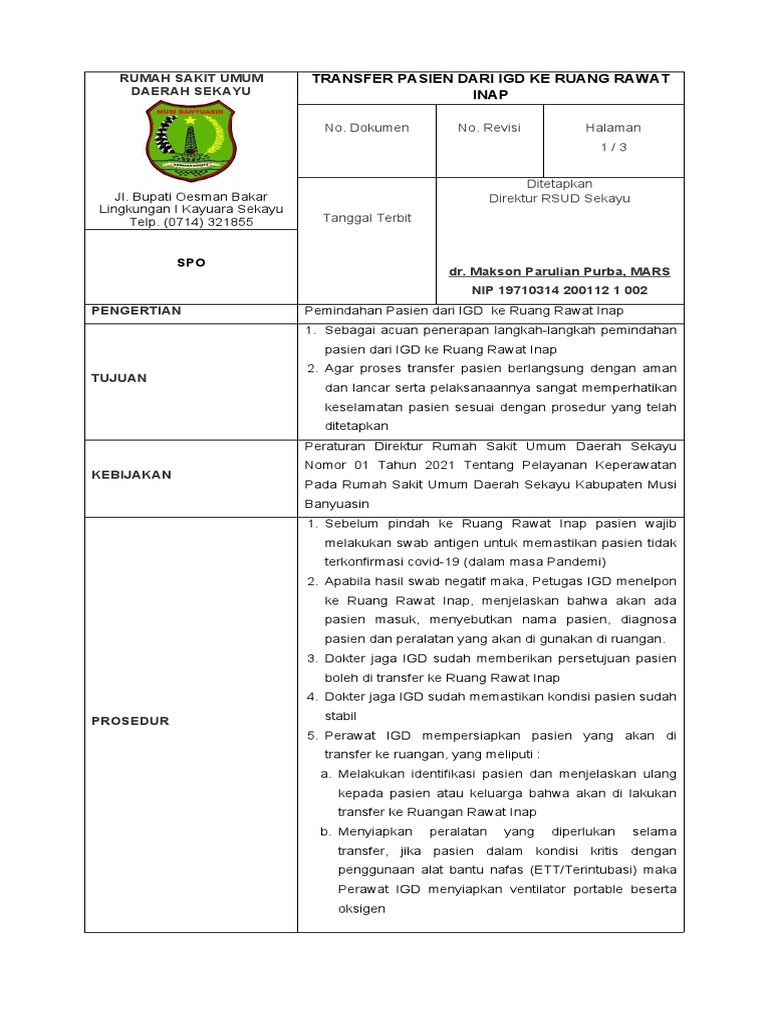 Spo Transfer Pasien | PDF