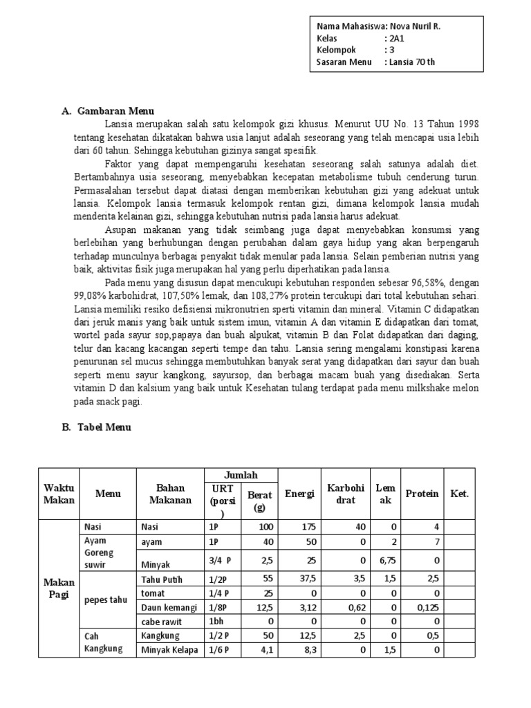 Menu Sehat untuk Lansia 70 Tahun | PDF