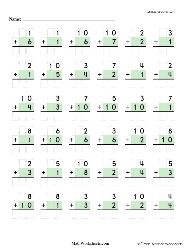1st Grade Addition Within10 No Regrouping Math Worksheet PDF | PDF