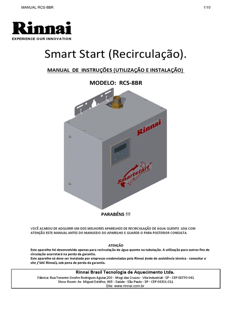 MANUAL - RCS - 8BR - Rev - 03 - RECIRCULADOR RINNAI | PDF | Temperatura ...