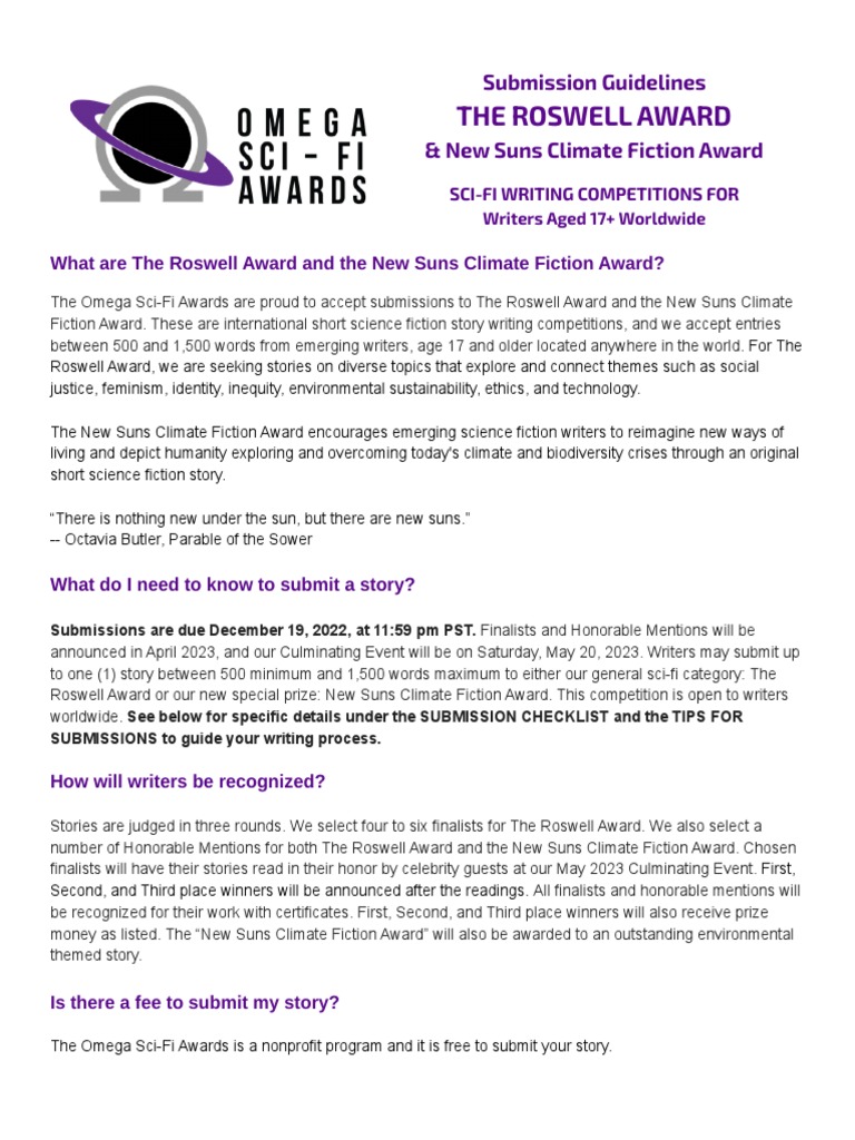 The Roswell Award: Submission Guidelines & New Suns Climate Fiction ...