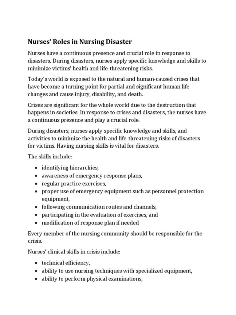 Nurses Role During A Disaster | PDF | Nursing | Emergency Management