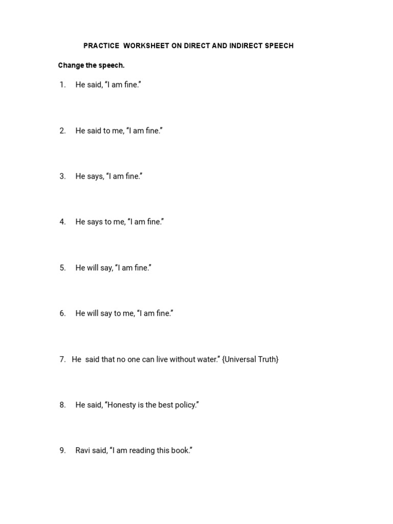 Direct and Indirect Speech Worksheet | PDF | Language Arts & Discipline