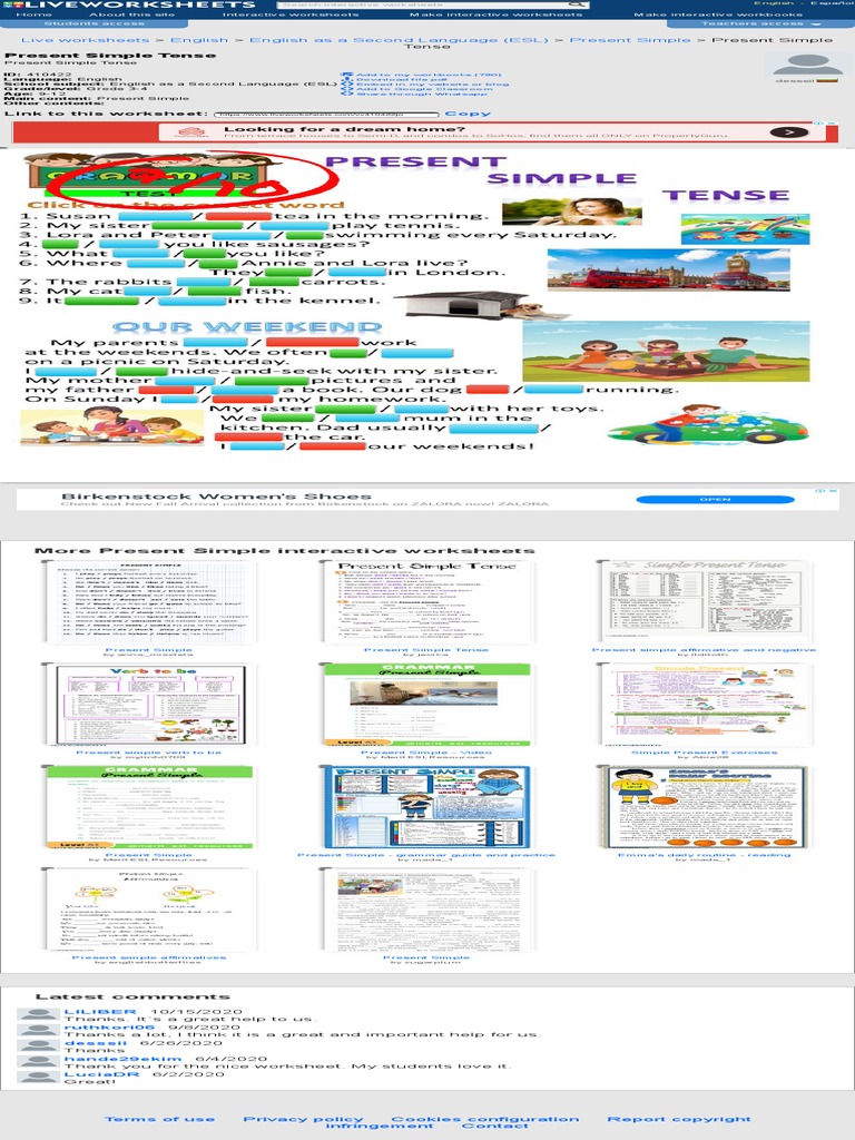 Present Simple Tense Worksheet | PDF | English As A Second Or Foreign ...
