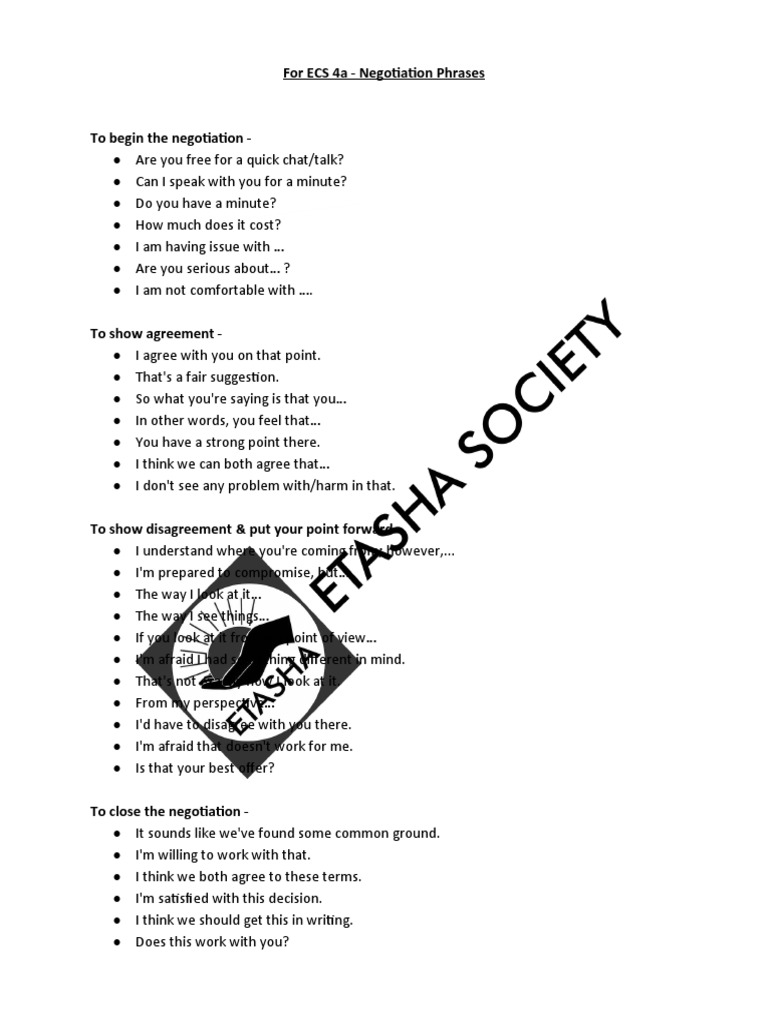 For ECS 3a - Negotiation Phrases.docx | PDF