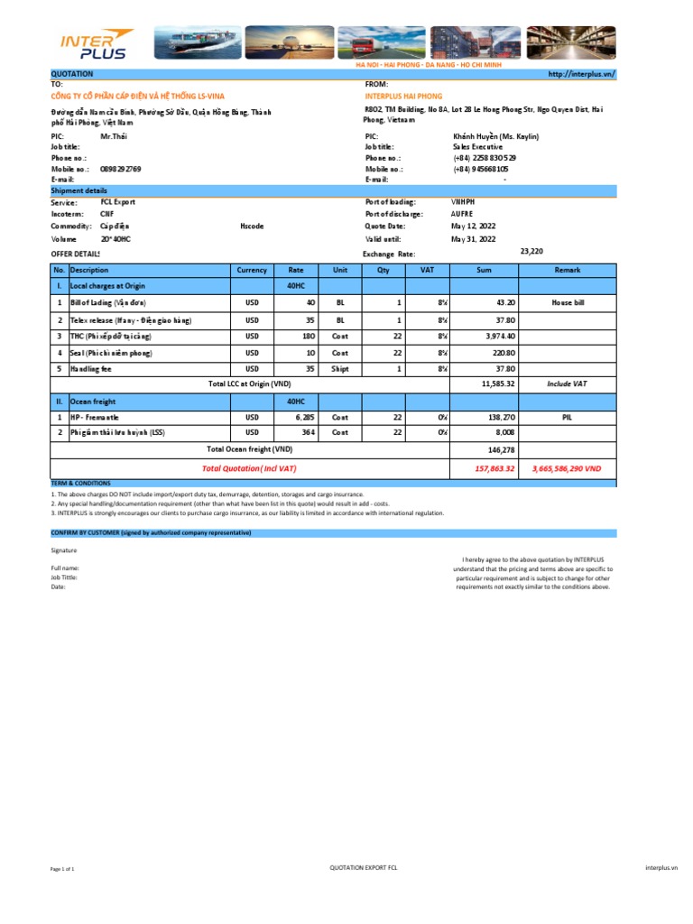 LS Quotation (VNHPH - AUFRE) PDF | PDF | Economies | Trade
