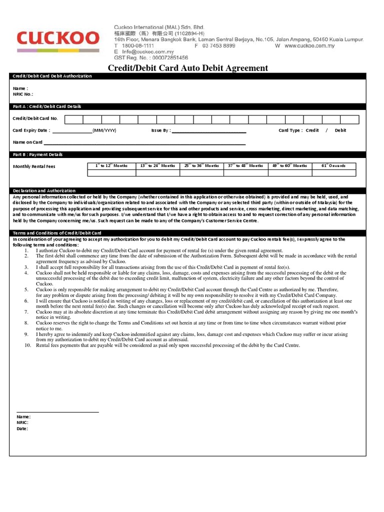 Credit Debit Card Auto Debit Form New | PDF | Credit Card | Debit Card