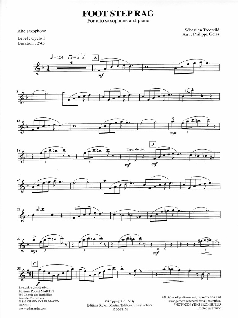 Foot Step Rag - Sebastien Troendle - Sax Alto & Piano | PDF