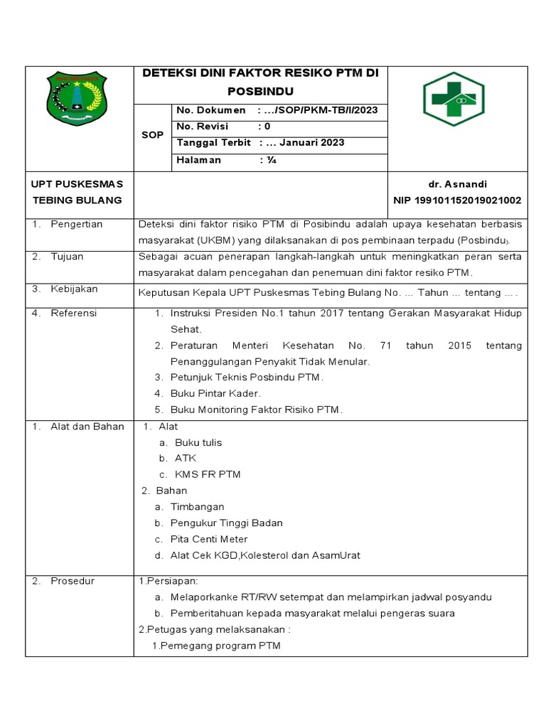 Sop Deteksi Dini Faktor PTM Di Posbindu | PDF