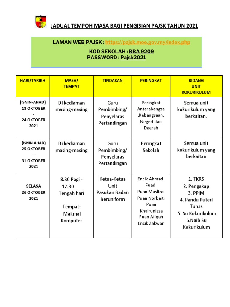 Jadual Pengisian Pajsk 2021 PDF | PDF