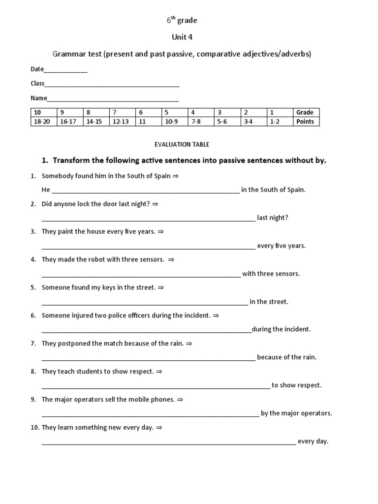 Past Tense Passive Voice and Comparative Adjectives + Adverbs | PDF ...