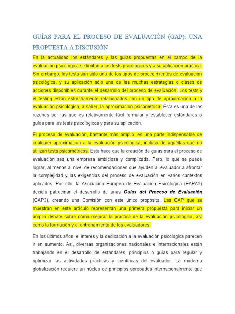 1) Fernández Ballesteros. Guías para el proceso de evaluación. | PDF ...