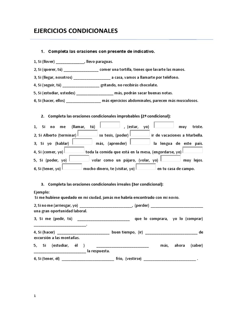 Ejercicios de Condicionales en Español | PDF | Artes del Lenguaje y ...