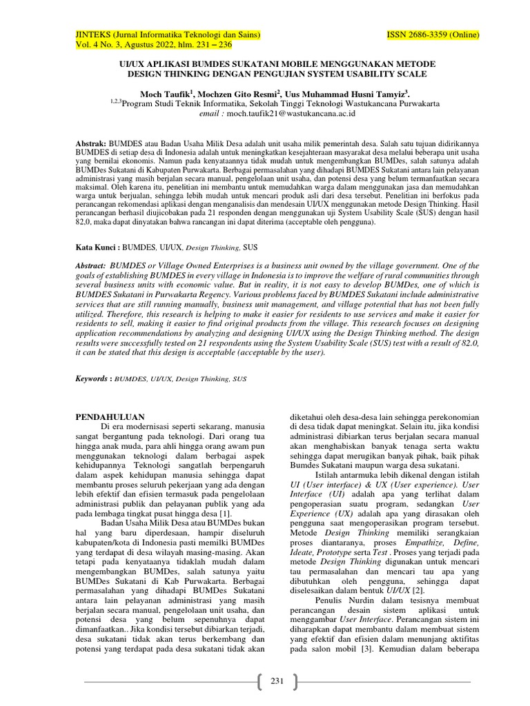 J3-Uiux Aplikasi Bumdes Sukatani Berbasis Mobile Menggunakan Metode Design Thinking Dengan ...