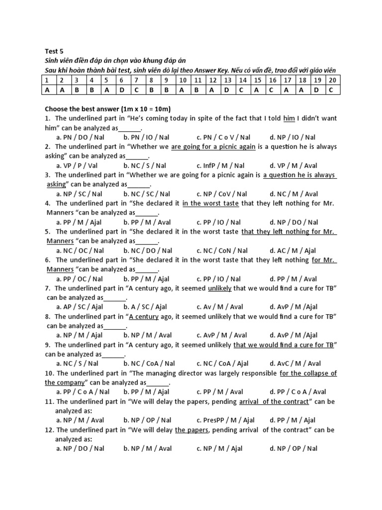 Syntax Test 5 | PDF | Syntax | Grammar