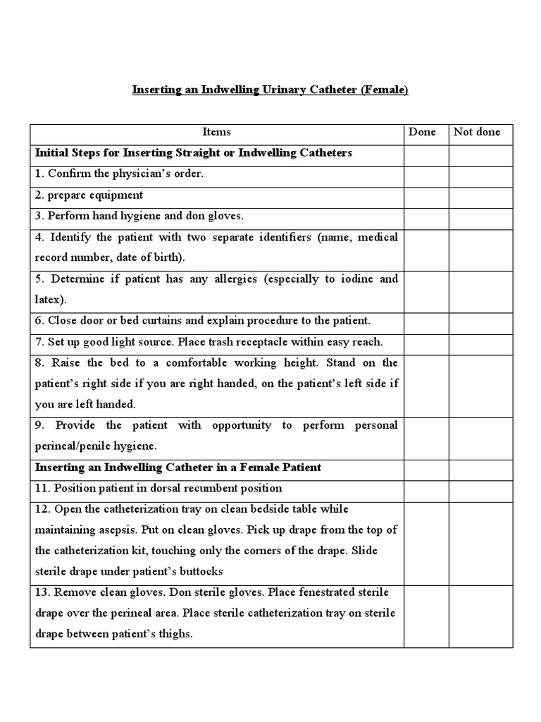 Female Indwelling Catheter Insertion Guide | PDF | Catheter | Medical ...