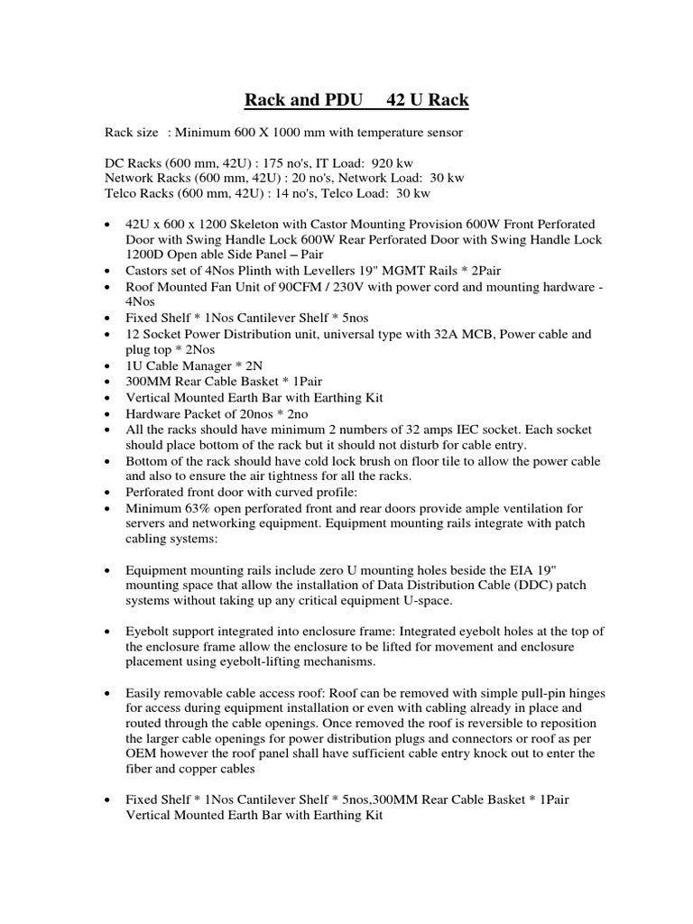 42U Rack, PDU and Network Equipment | PDF | Electrical Connector | Door