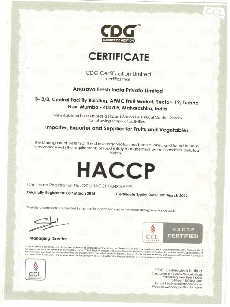 Haccp Certificate 2021 PDF | PDF