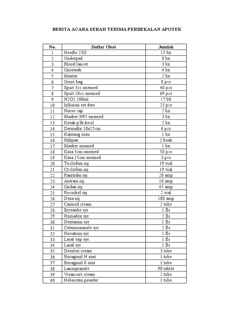 Inventory List of Pharmacy Supplies Transferred | PDF