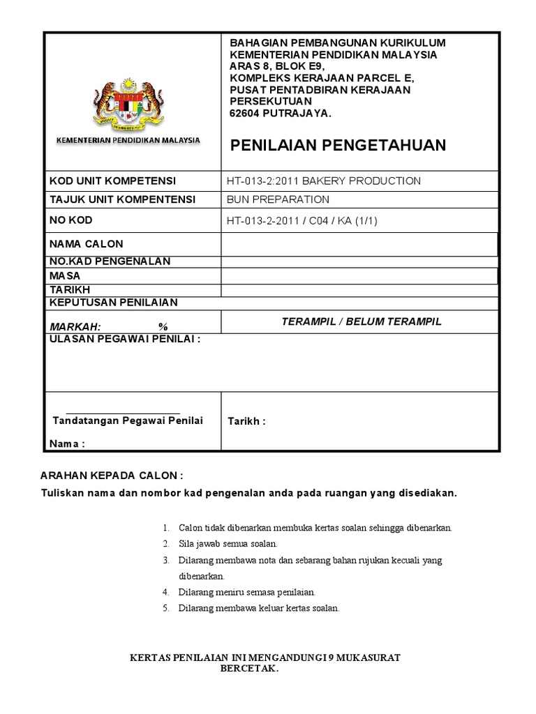 KA - Penilaian Pengetahuan C04 BUN PREPARATION | PDF