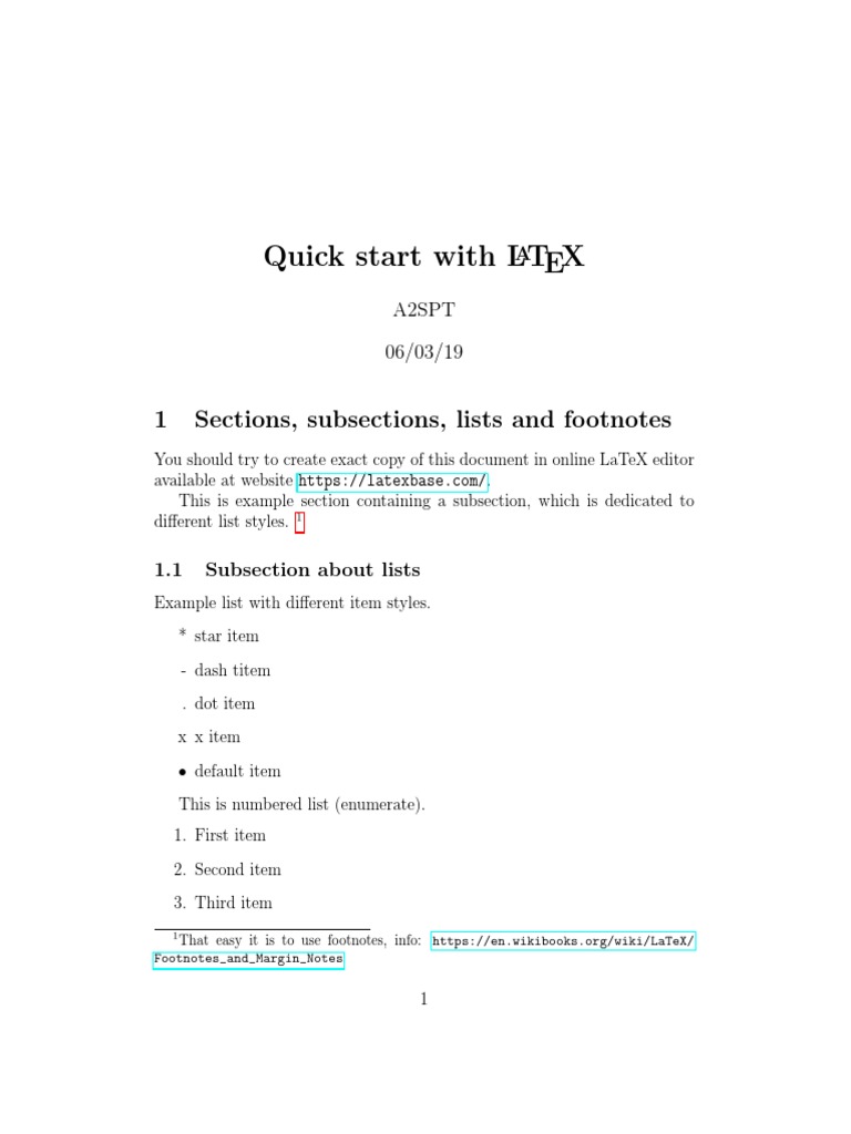 An Introduction To Creating Documents With Latex: Sections, Subsections 