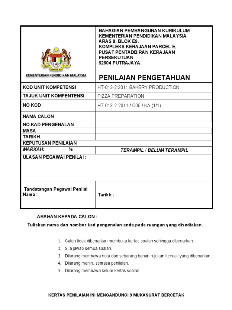 KA - Penilaian Pengetahuan C05 PIZZA PREPARATION - Docx 1 | PDF