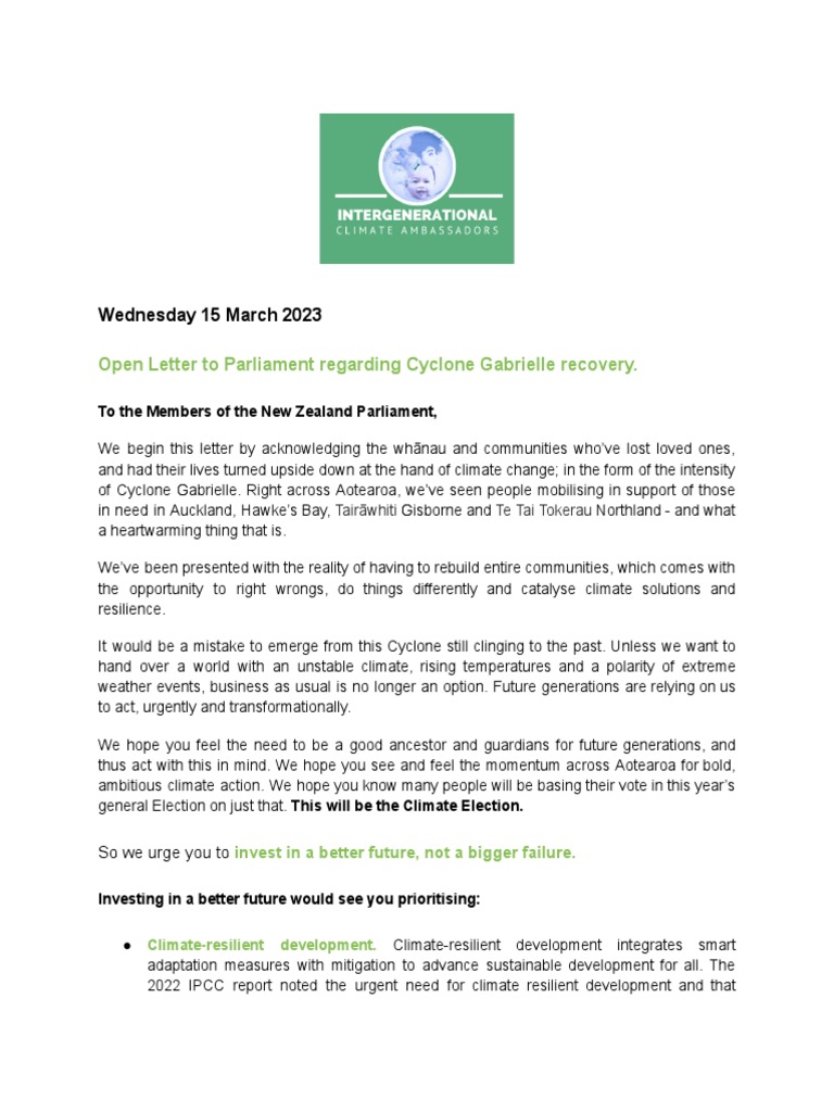 Open Letter To MPs - Intergenerational Climate Ambassadors | PDF ...