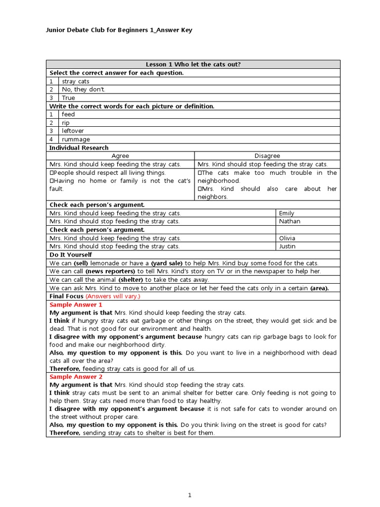 Junior Debate Club: Lesson Answers & Key | PDF | Sibling | Milk