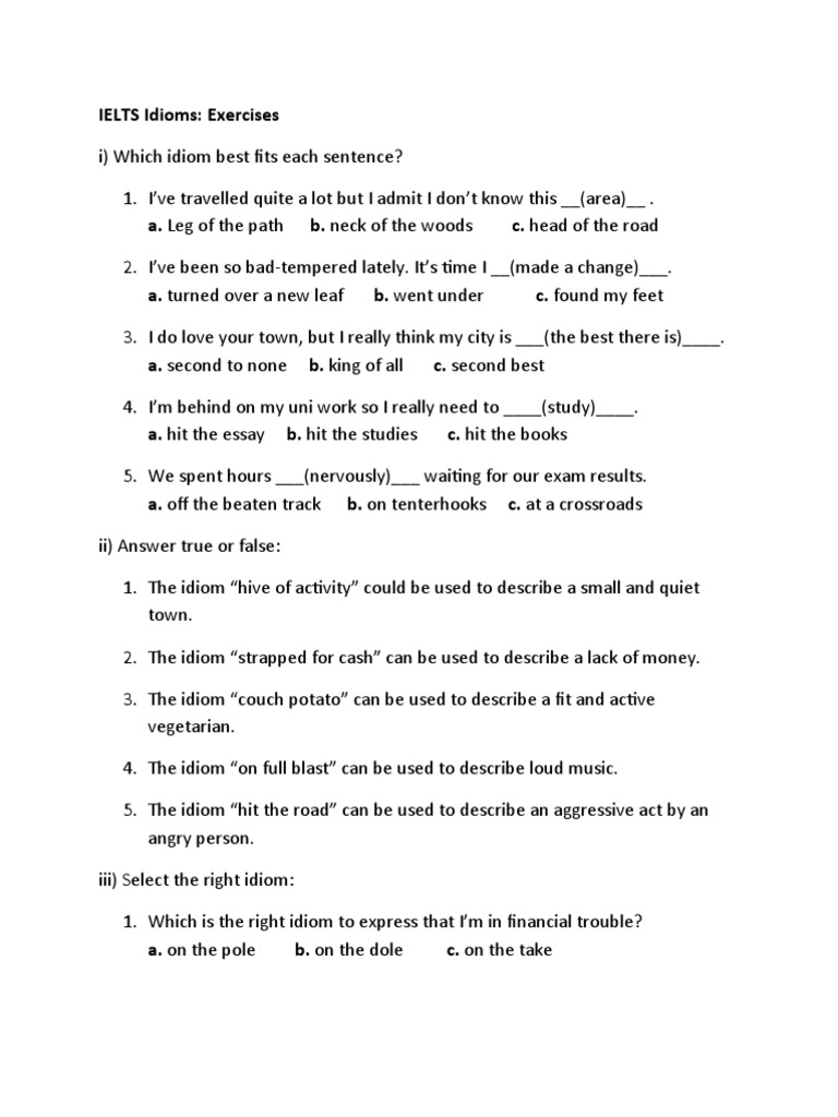 IELTS Idioms Quiz | PDF
