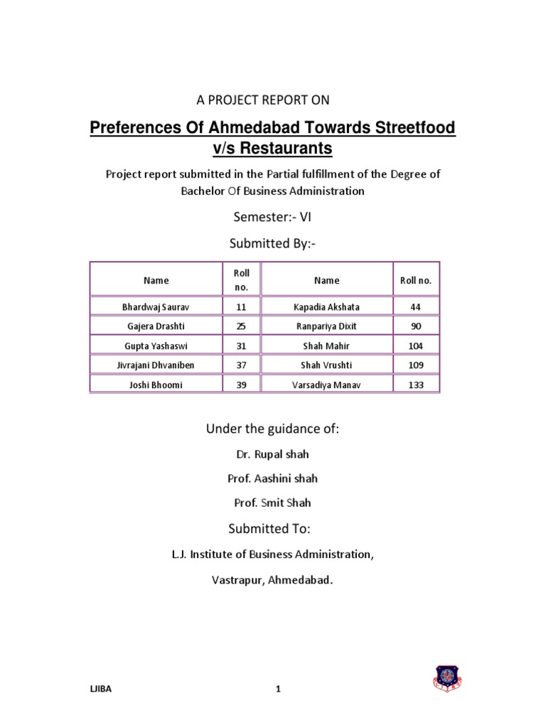A PROJECT REPORT ON Street Food Vs Restaurants PDF | Download Free PDF ...