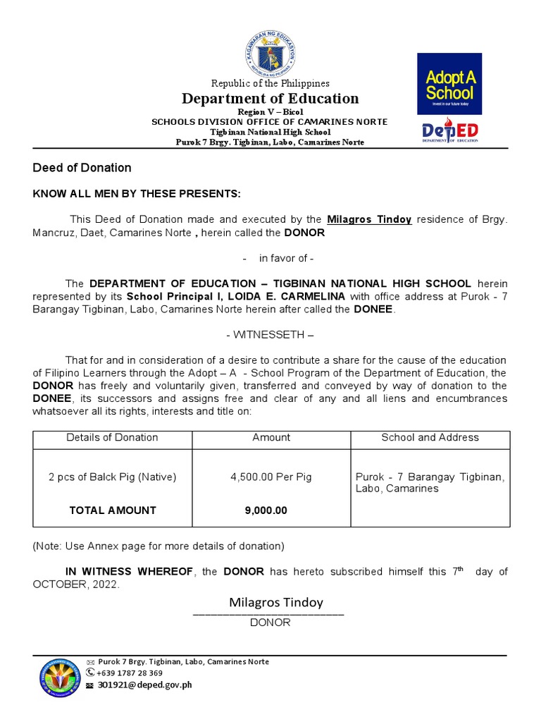 Deed of Donation - Acceptance - Acknowledgement Go Brigada | PDF | Natural Resources Law | Real ...
