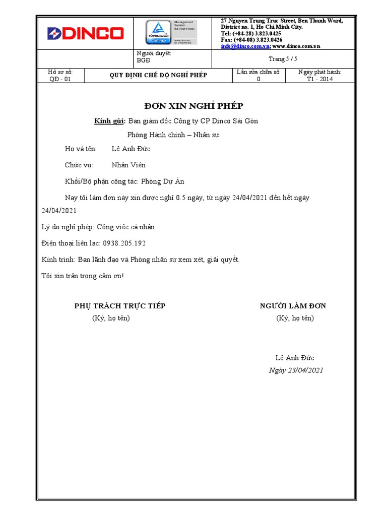 Mau - Don Xin Nghi Phep | PDF