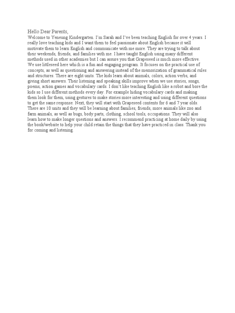 Hello Dear Parents | PDF