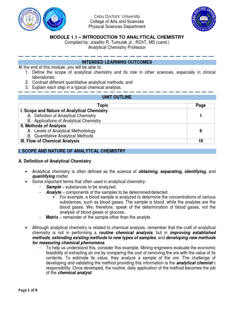 Module 1.1 - Introduction To Analytical Chemistry | PDF | Analytical ...
