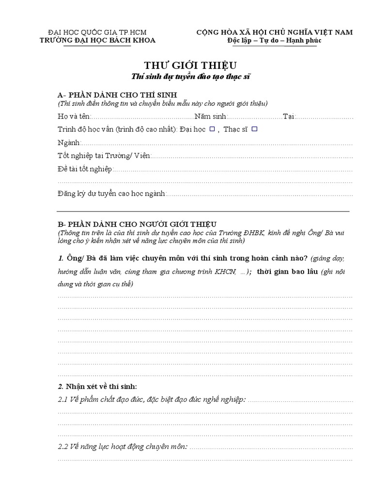 Mau Thu Gioi Thieu | PDF