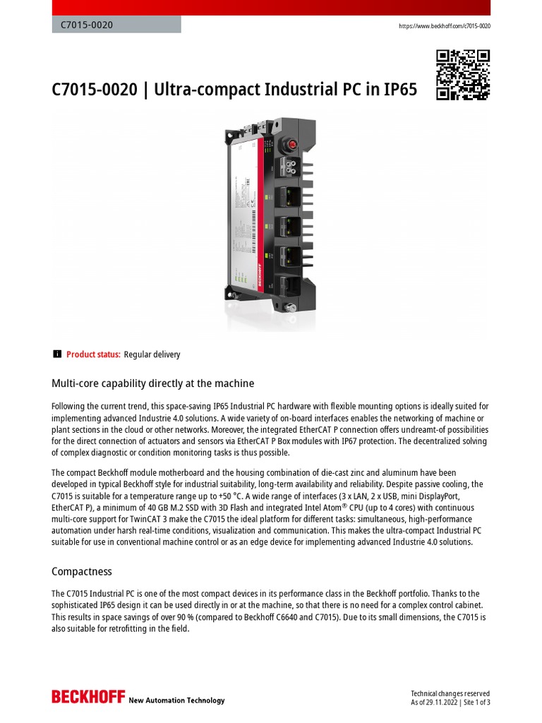 C7015-0020 - Ultra-Compact Industrial PC in IP65: Multi-Core Capability ...