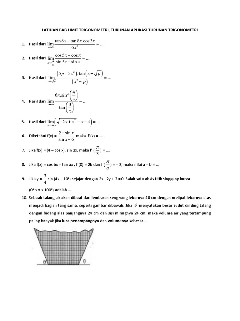 1 Latihan Bab Limit, Turunan Dan Aplikasi Turunan Trigonometri | PDF