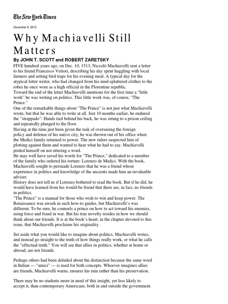 Why Machiavelli's Pragmatic Political Philosophy Remains Relevant Today ...