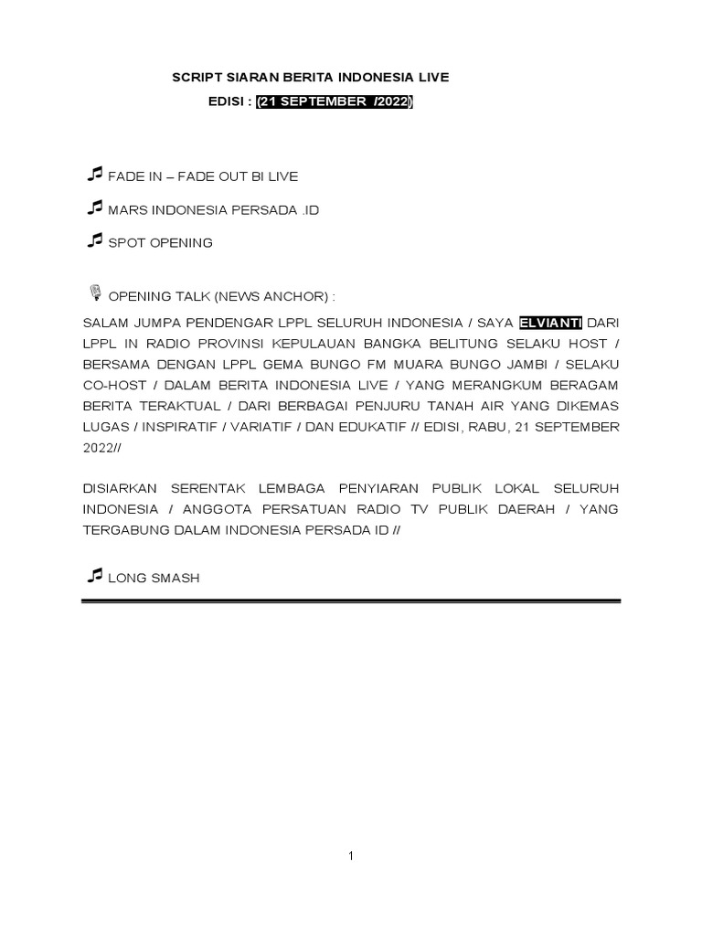 KERANGKA SCRIPT BI LIVE 20sept 2022 | PDF | Kajian Bahasa Asing