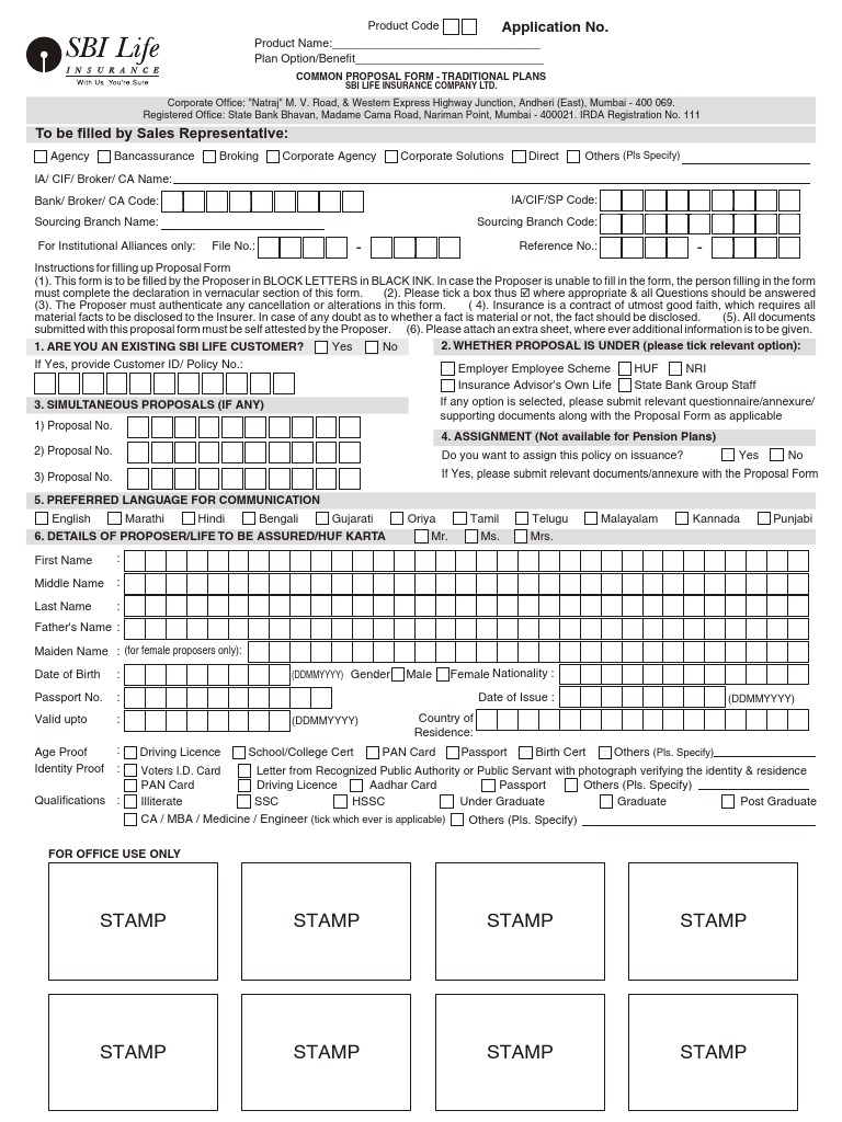 Common Proposal Forms Traditional Plans | PDF | Insurance | Cheque