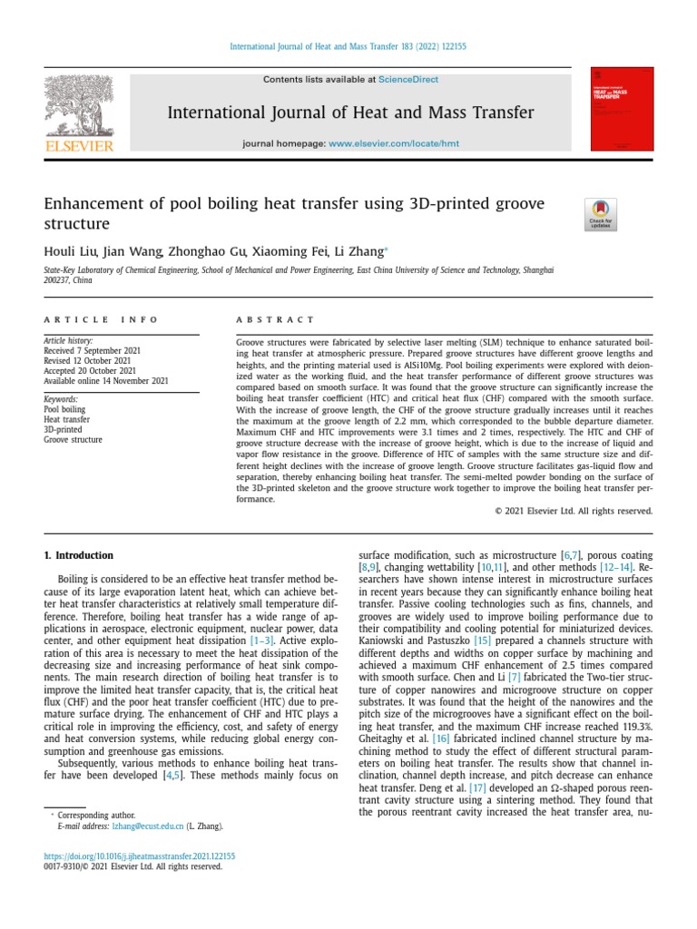 Enhancement of Pool Boiling Heat Transfer Using 3d-Printed Groove ...