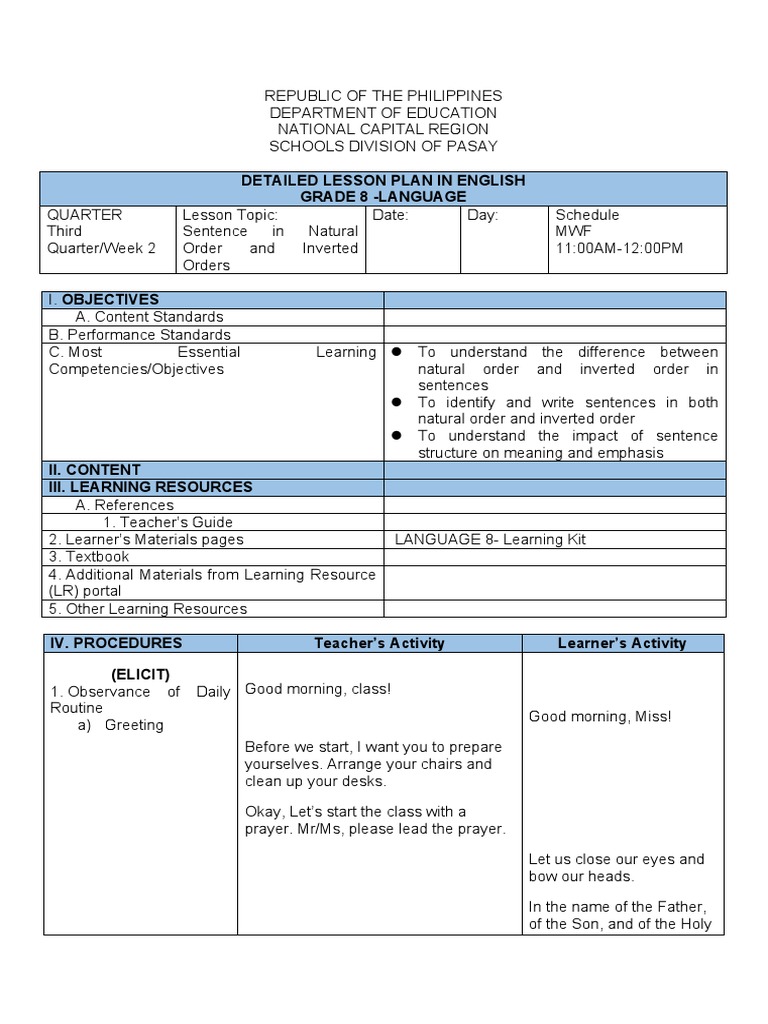 Lesson 2 Sentence Order | PDF | Sentence (Linguistics) | Subject (Grammar)
